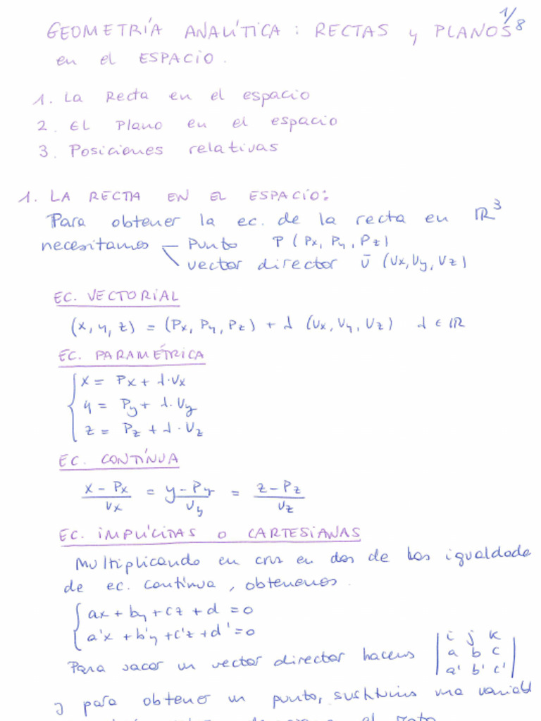 Ec. Recta y Plano. Posiciones Relativas | PDF