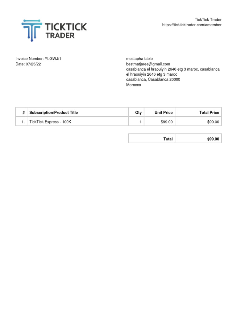 TickTickTrader Invoice YLGWJ | PDF