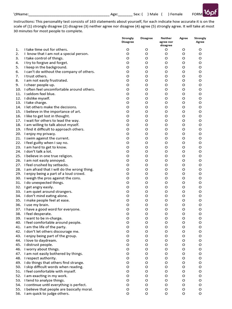 Personaity Test | PDF | Thought | Psychology