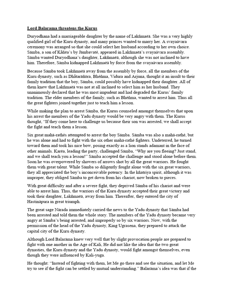 Lord Balarama Threatens The Kurus | PDF