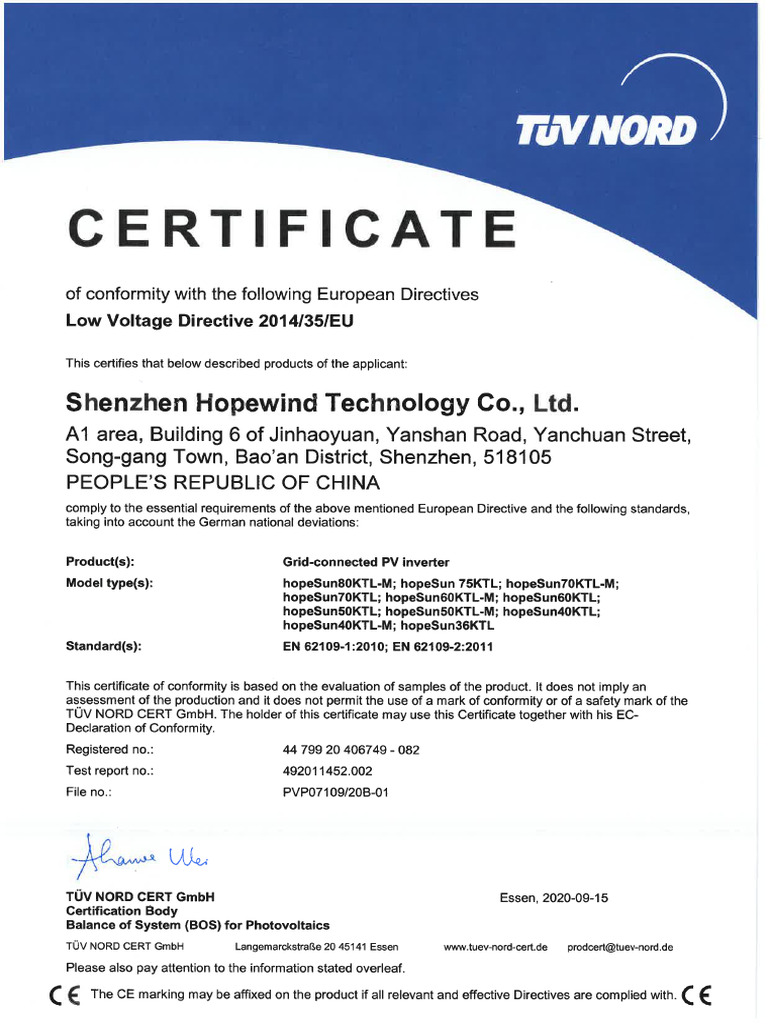 hopeSun36KTL To hopeSun80KTL-M LVD Certificate - pdf-revHEAD - svn000.tmp | PDF