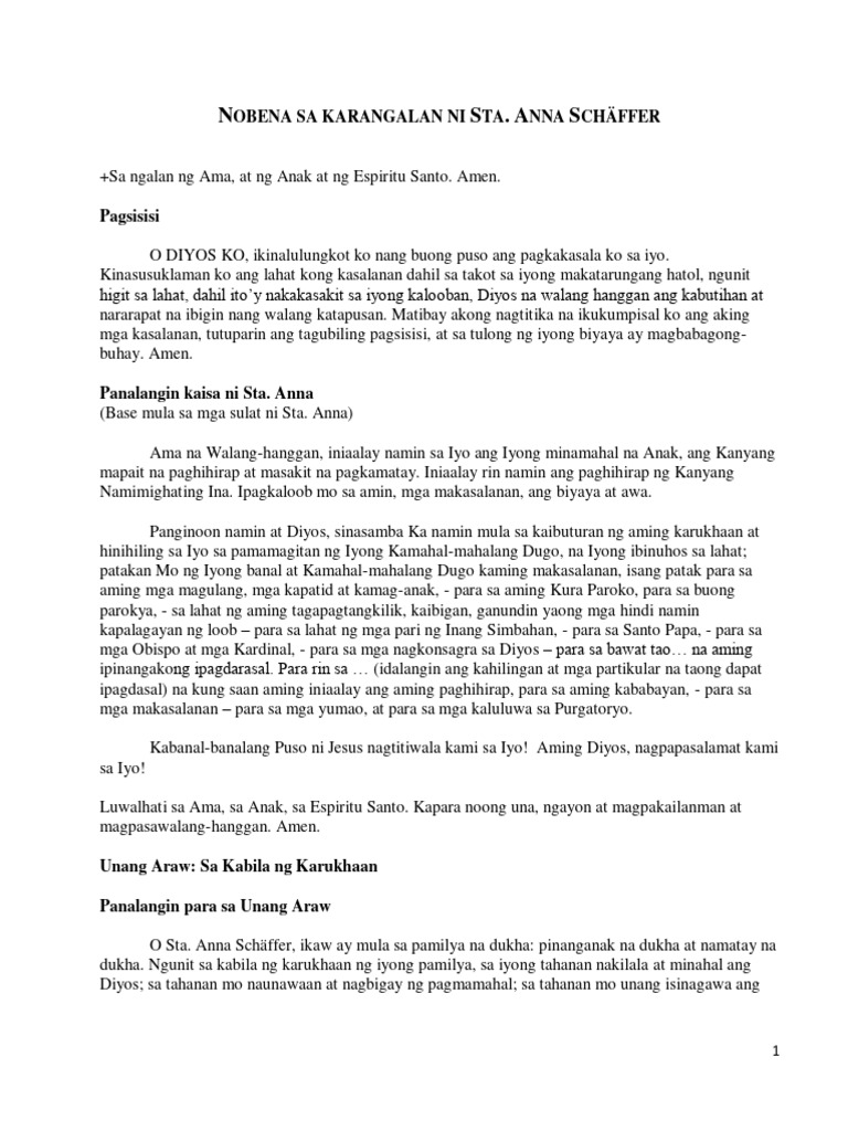 Nobena Sa Karangalan Ni Sta Anna | PDF