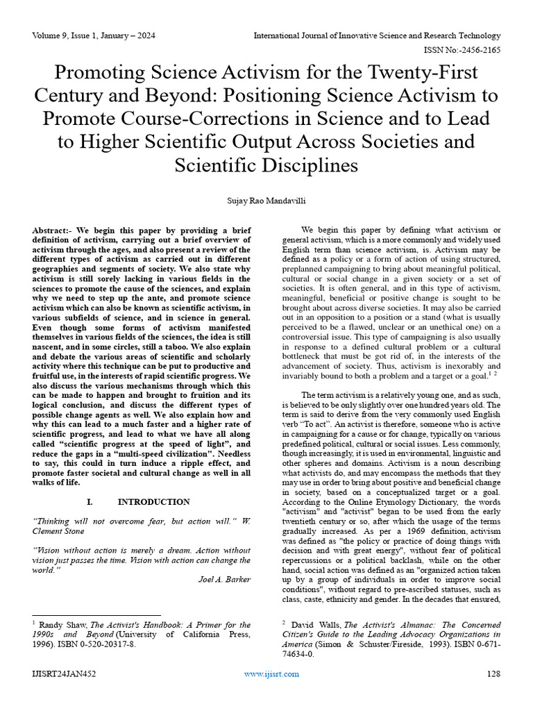 Promoting Science Activism for the Twenty-First Century and Beyond ...