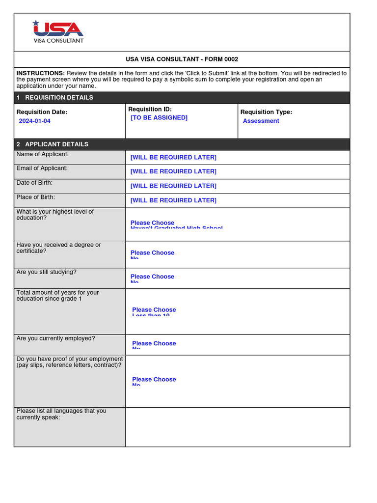 Usa Visa Consultant Visa Form 0002 | PDF | Academic Degree | College