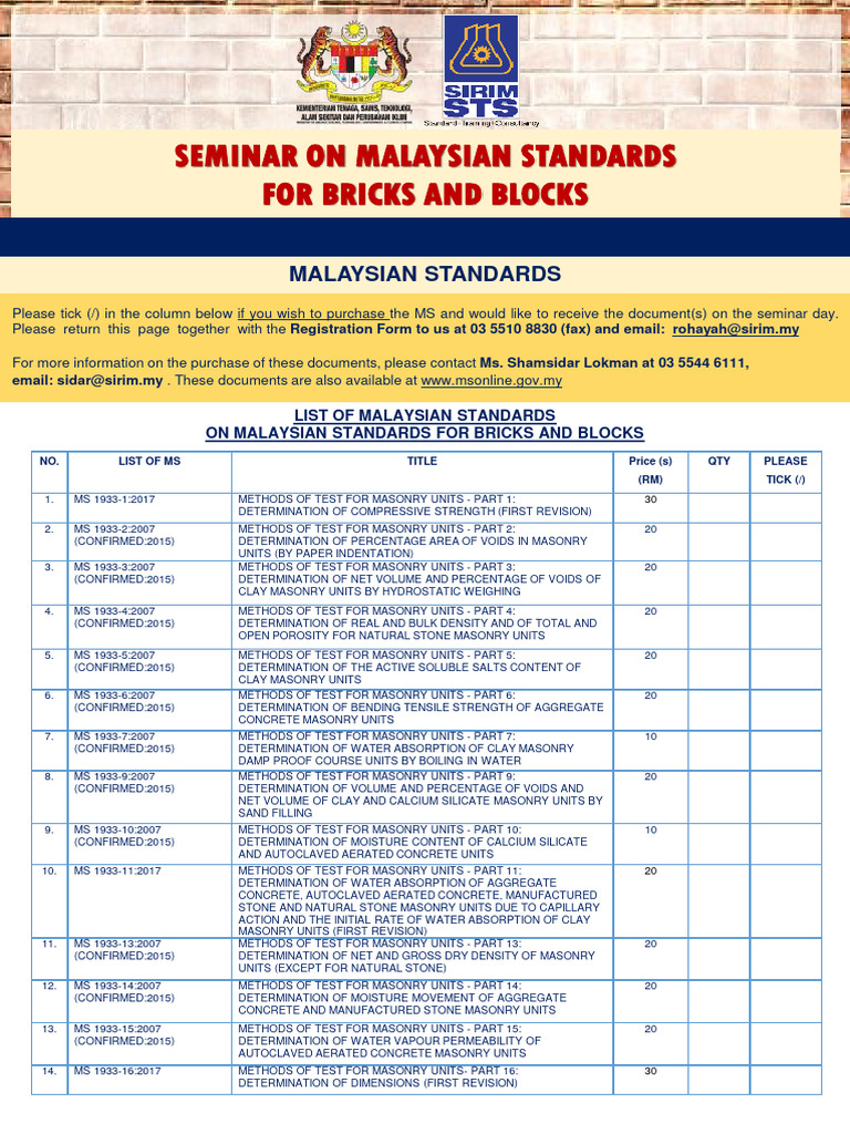 SIRIM List of MS For Bricks and Blocks | PDF | Science & Mathematics