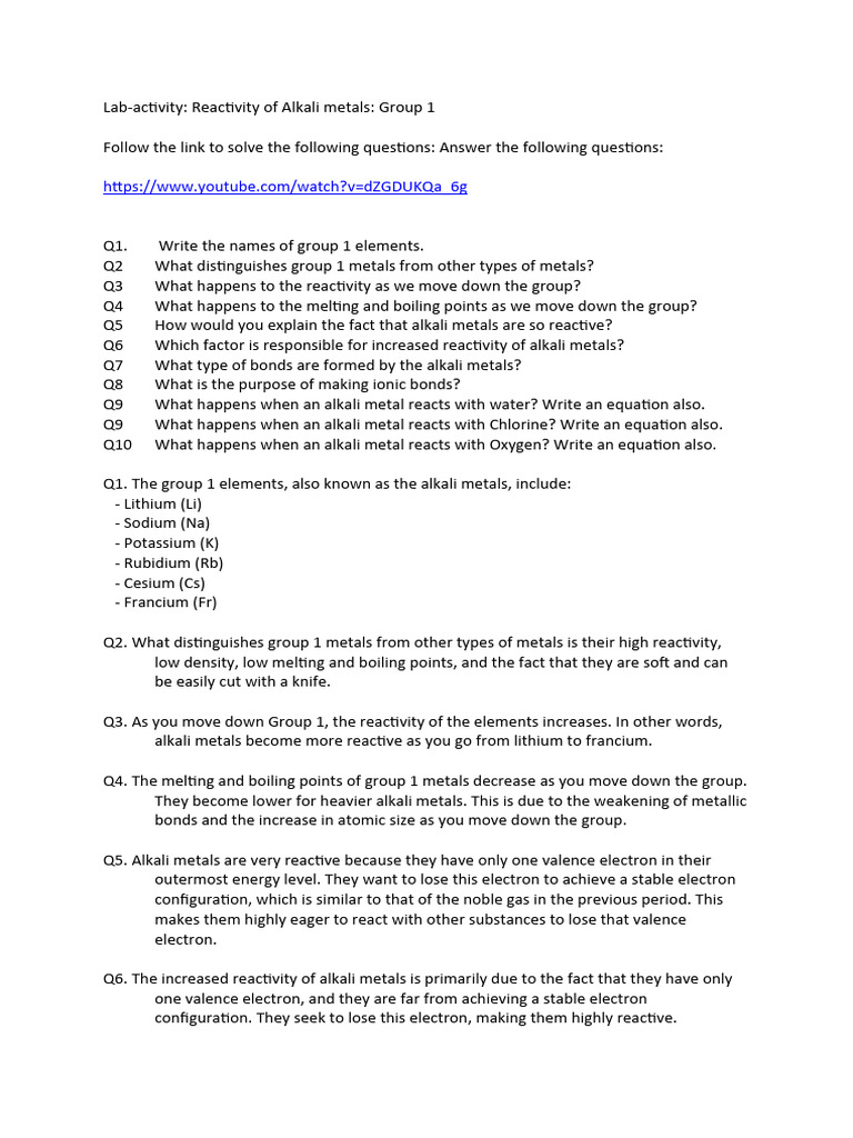 Alkali Metals Reactivity Guide | PDF