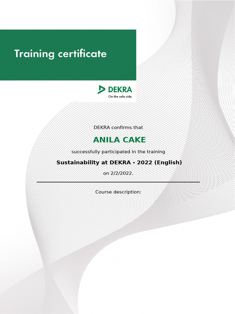 DEKRA Sustainability Training Completion | PDF