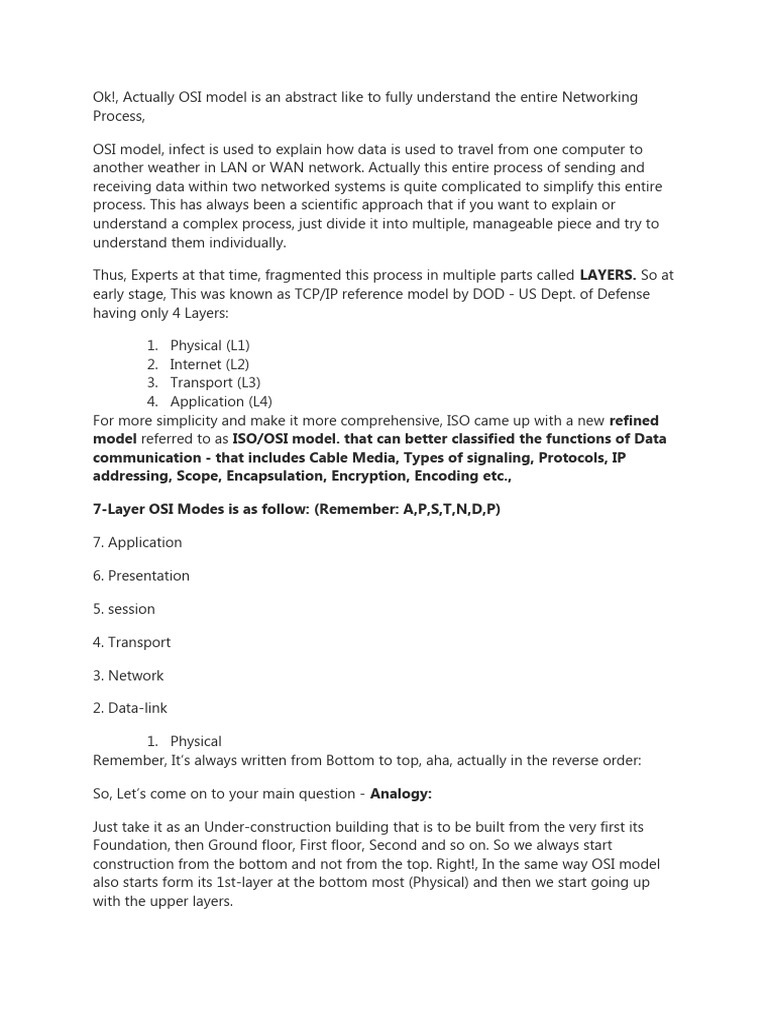OSI Analogy | PDF | Osi Model | Computer Network