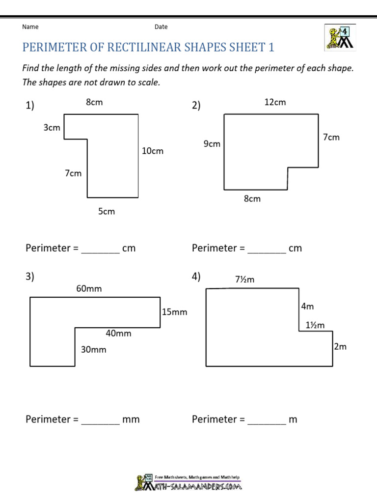 Perimeter of Rectilinear Shapes Sheet 1: 8cm 3cm 12cm | PDF