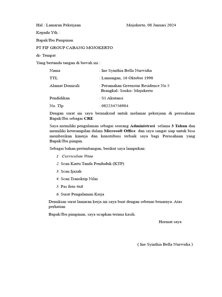 SURAT LAMARAN 2024 Fif | PDF