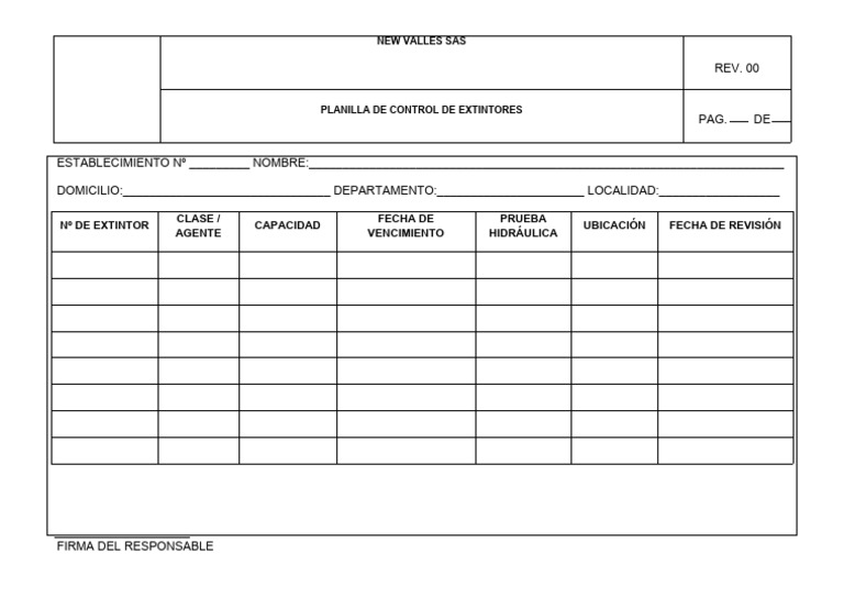 Planilla Control de Extintores | PDF