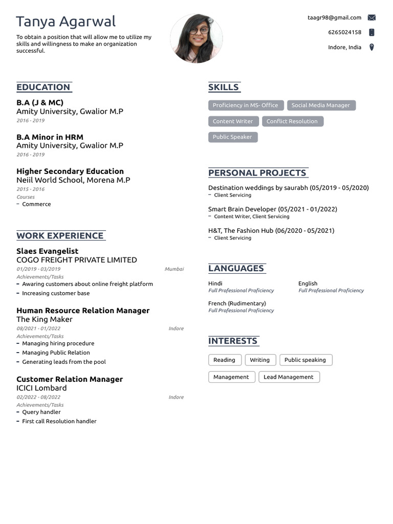 Tanya's Resume | Download Free PDF | Human Communication