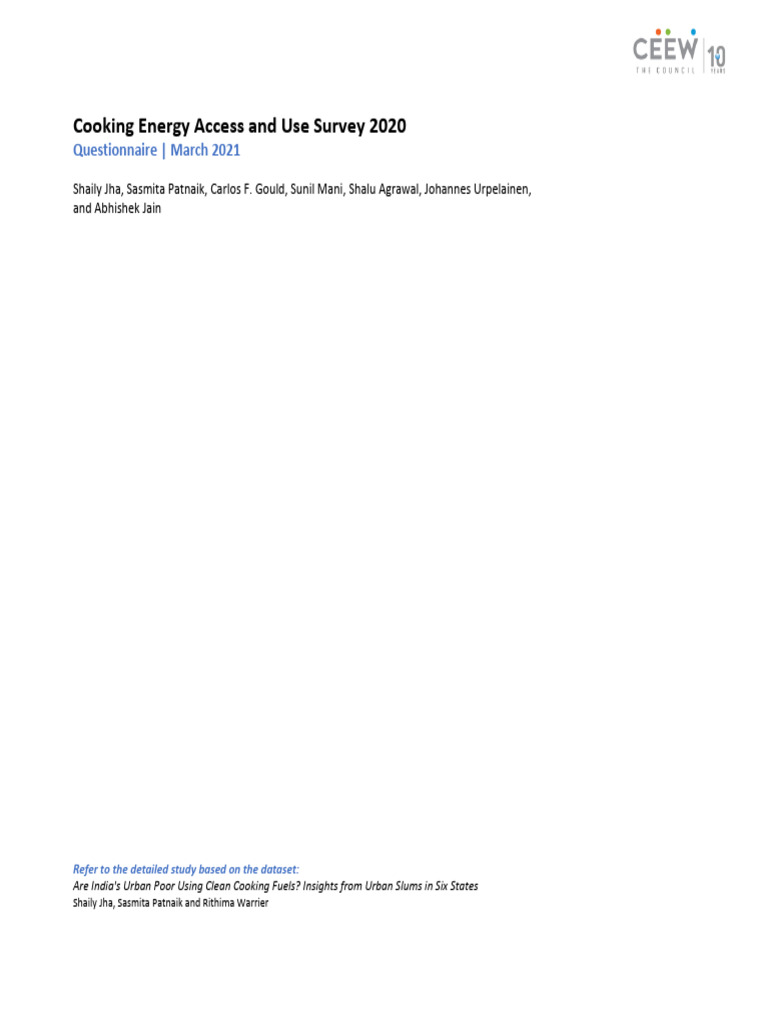 CEEW Final Cooking Survey Questionnaire 23feb21 | Download Free PDF ...