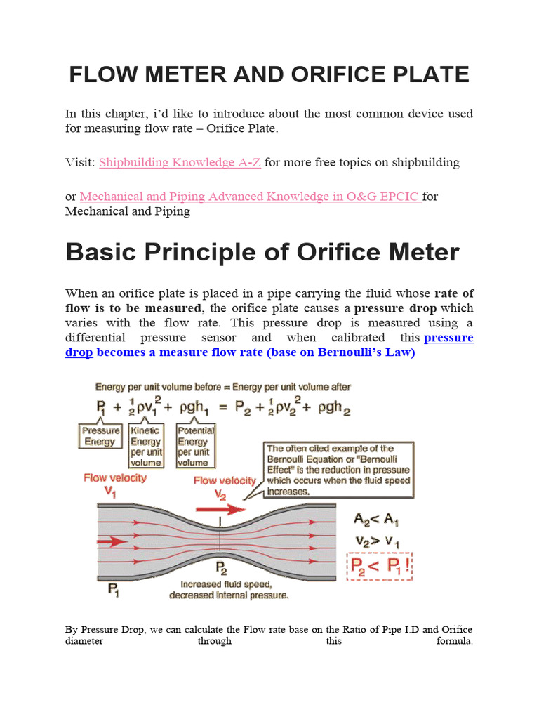 Orifice Plate Flow Meter Overview | PDF | Flow Measurement | Fluid ...