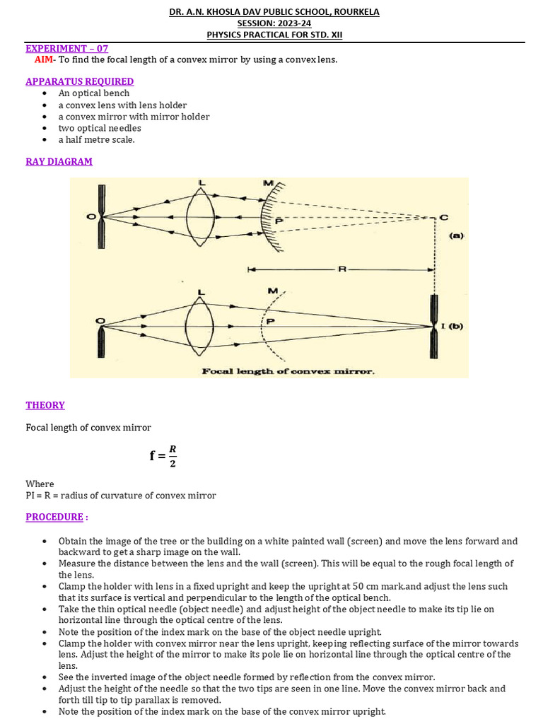 Physics Experiment 07 (Convex Mirror) - 1 | PDF | Optics | Mirror