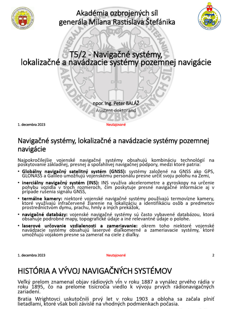 T5-2 Navigačné Systémy, Lokalizačné A Navádzacie Systémy Pozemnej ...
