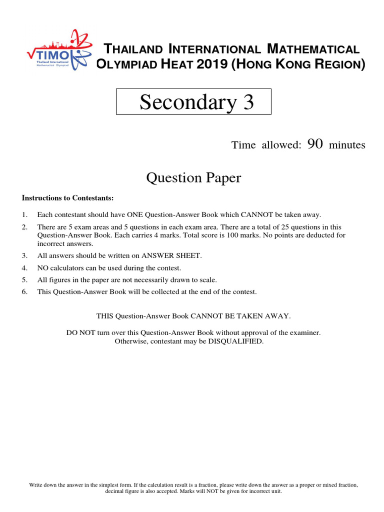Grade 9 - TIMO Heat 2019 | PDF | Area | Rational Number