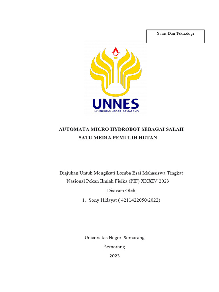 Automata Micro Hydrobot Sebagai Salah Satu Media Pemulih Hutan Sony ...