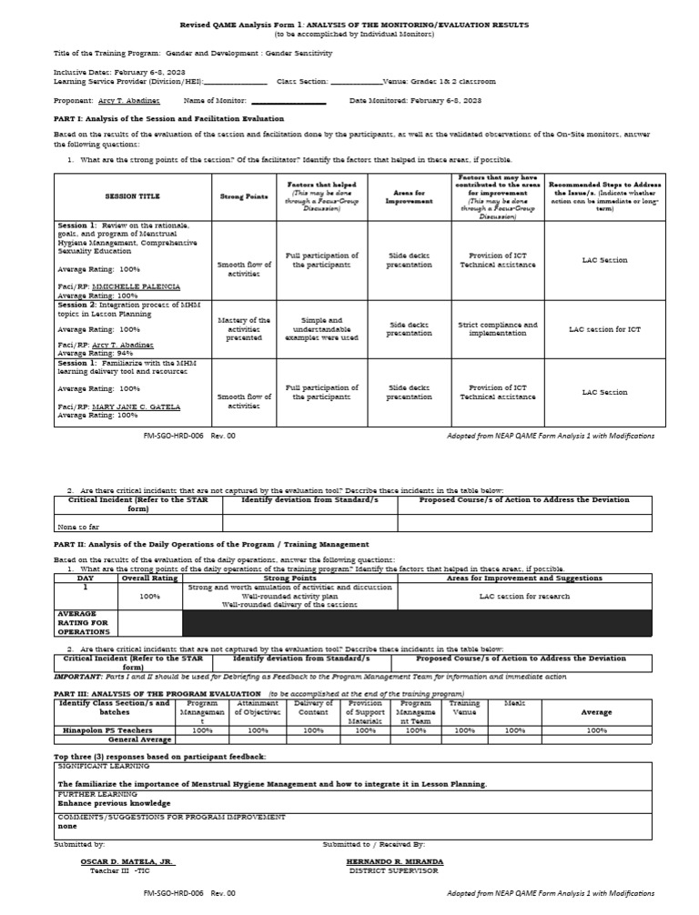 QAME Analysis: Gender Sensitivity Training | PDF | Computers | Business