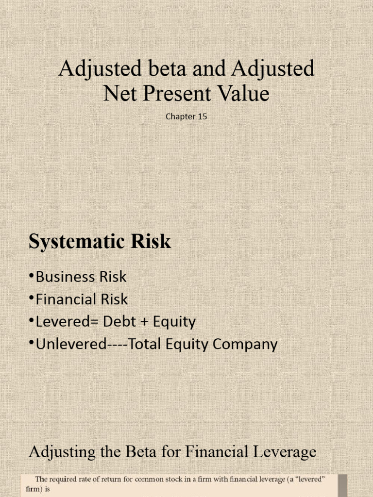 Adjusted Beta and Adjusted Net Present Value | PDF