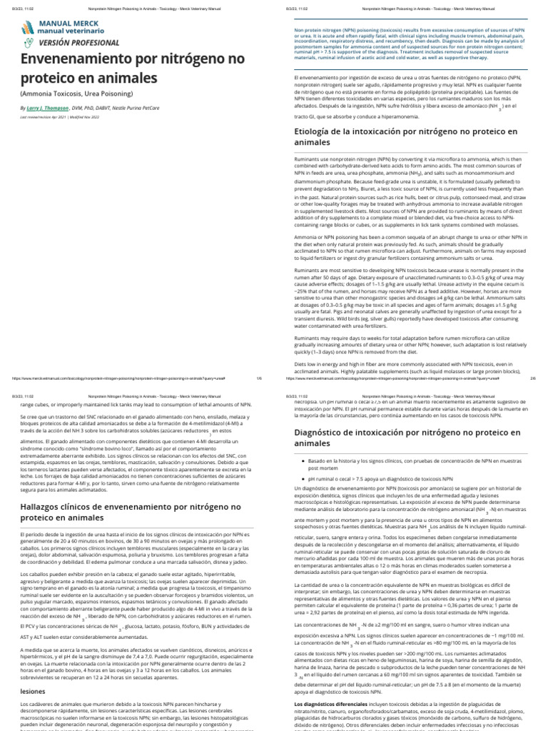 Nonprotein Nitrogen Poisoning in Animals - Toxicology - Merck ...