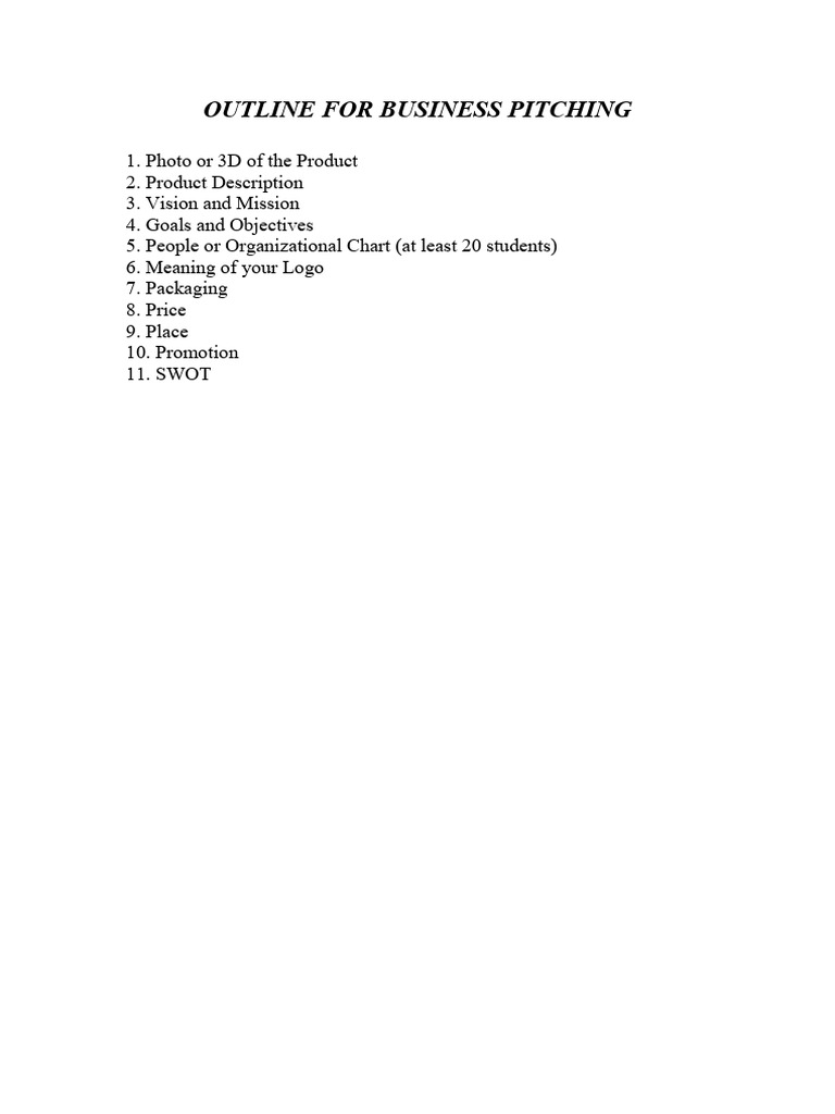 Outline For Business Pitching | PDF