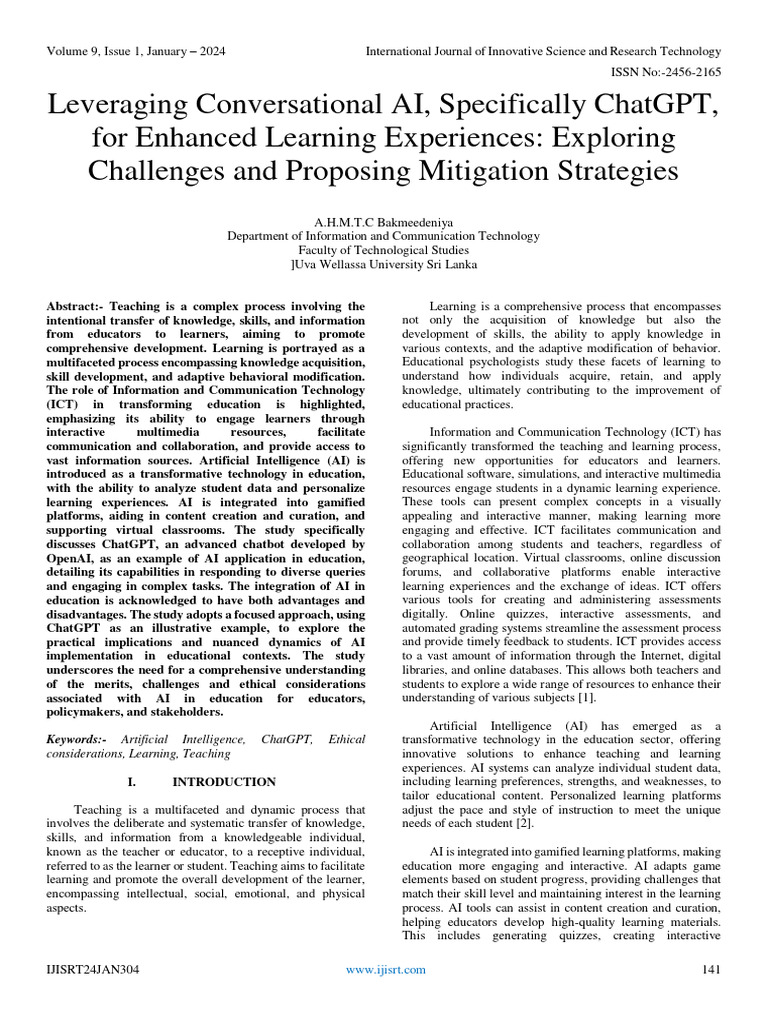 Leveraging Conversational AI, Specifically ChatGPT, For Enhanced ...