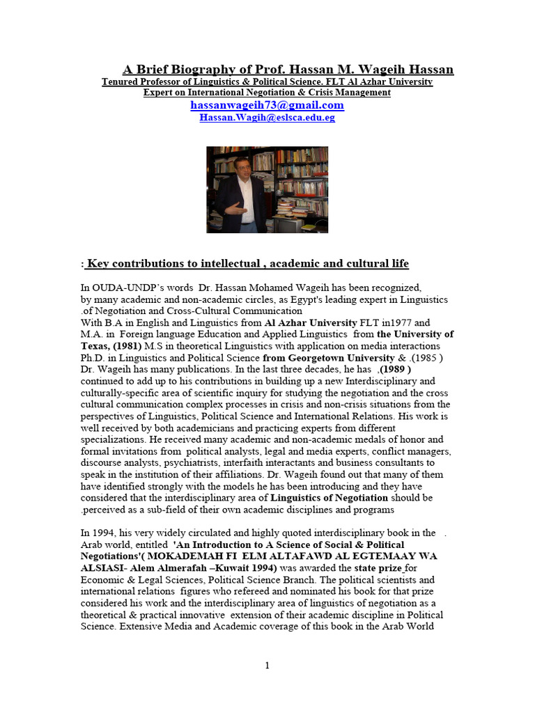 A Brief Biography of Prof Hassan | PDF | Linguistics | Cross Cultural Communication