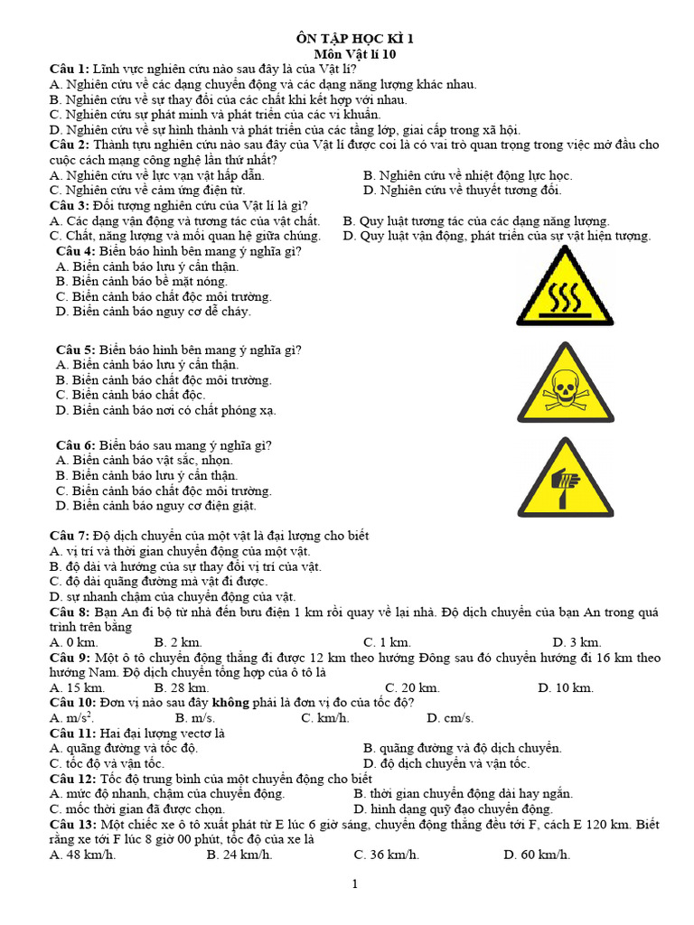 Lí 10 - Đề cương HK1 | PDF