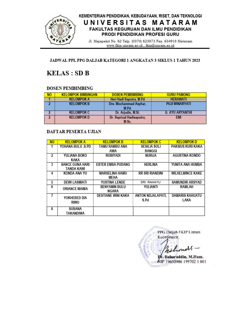 SD B Jadwal PPL A 3 - 14 | PDF
