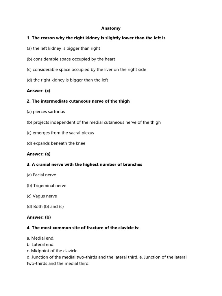 Anatomy MCQ Question Bank | PDF | Arm | Lung