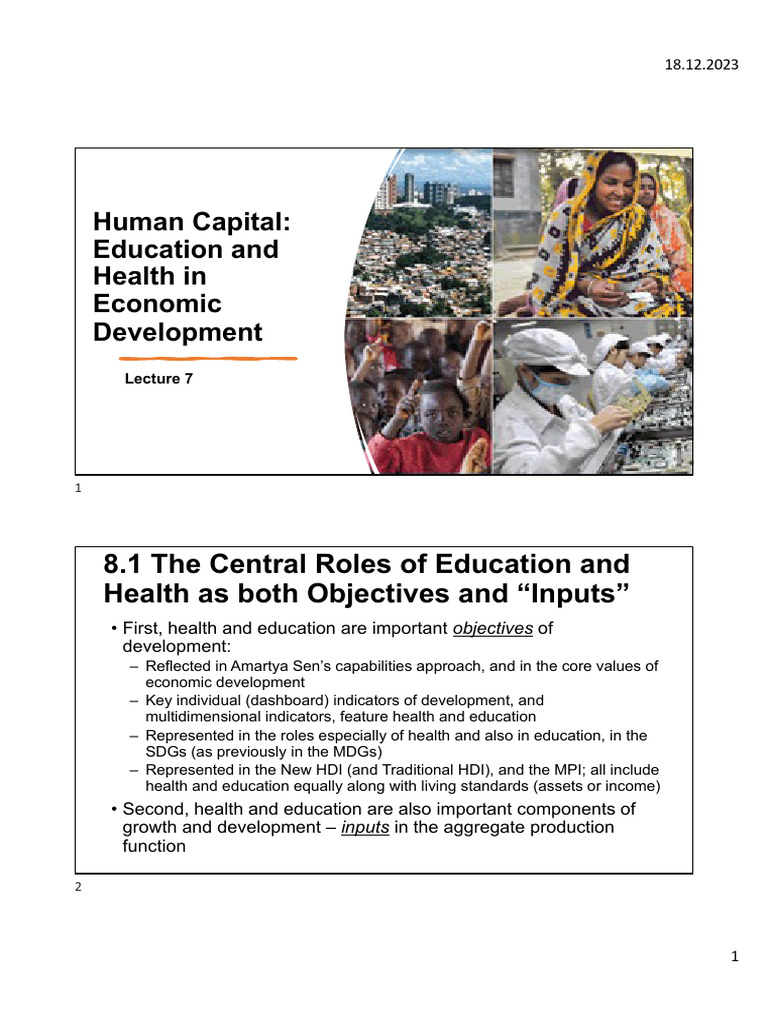 Lecture 7. Human Capital - Education and Health in Economic Development ...