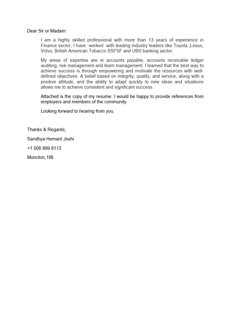 Cover Letter Sandhya | PDF