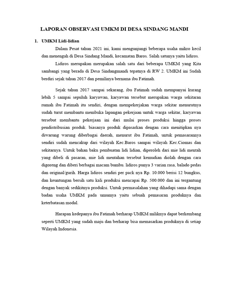 Laporan Observasi KKM Desa | PDF | Griya & Taman