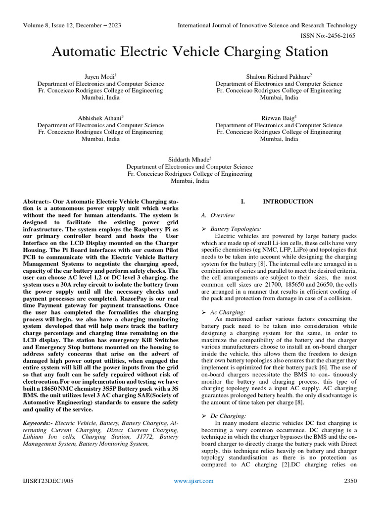 Automatic Electric Vehicle Charging Station | PDF | Electric Vehicle | Rectifier