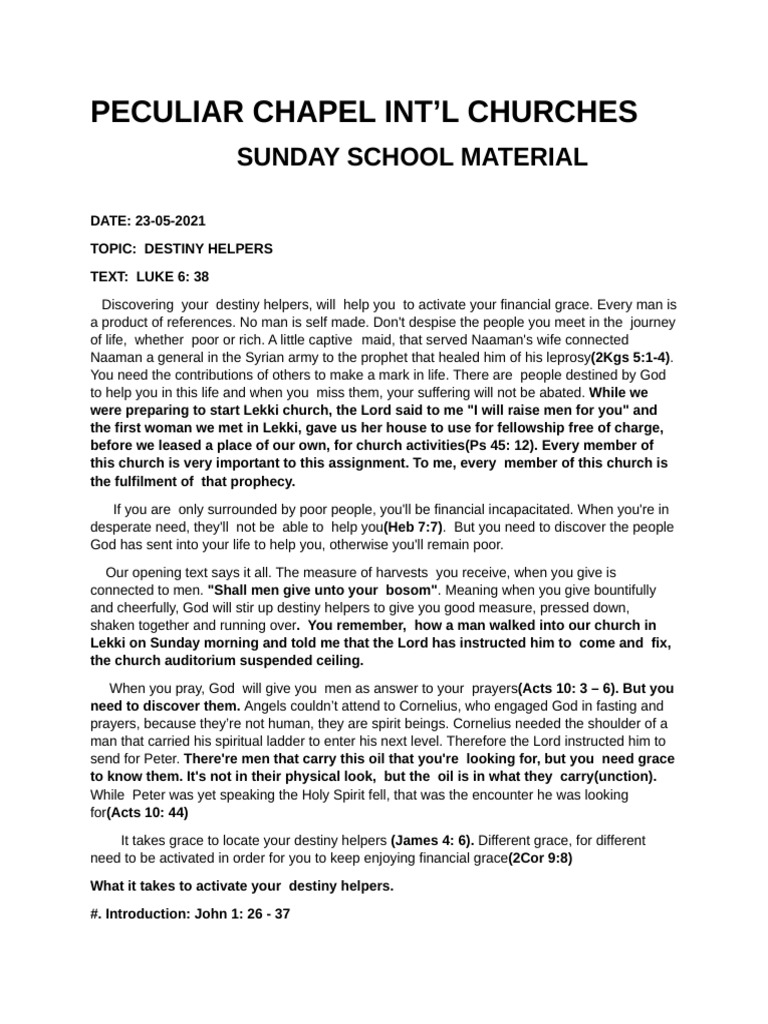 Sunday School Manual - Destiny Helpers | Download Free PDF | Prayer | Acts Of The Apostles