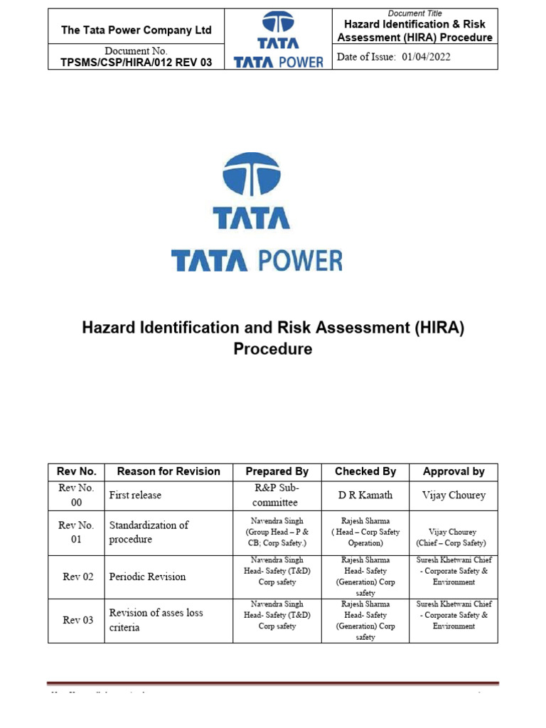 12 - Tata Power Hazard Identification & Risk Assessment (HIRA) Procedure | PDF