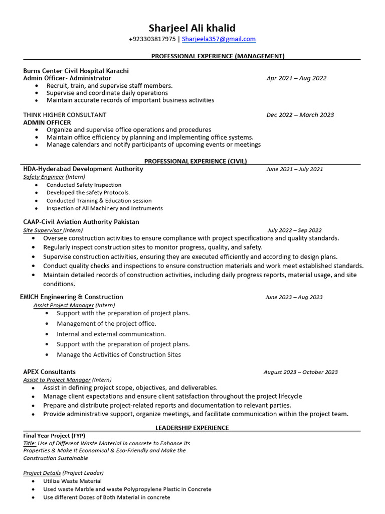 Sharjeel Khalid Resume-2. 0-Compressed | Download Free PDF | Safety