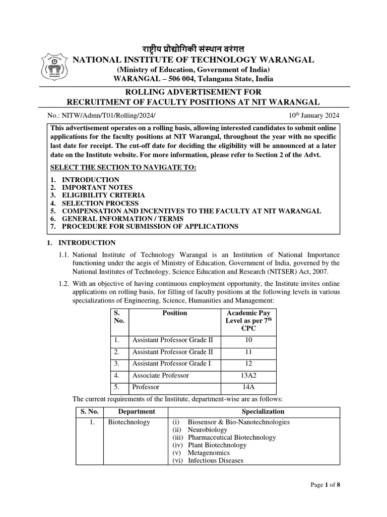 NITW_RollingAdvt_2024 | PDF | Engineering | Doctor Of Philosophy