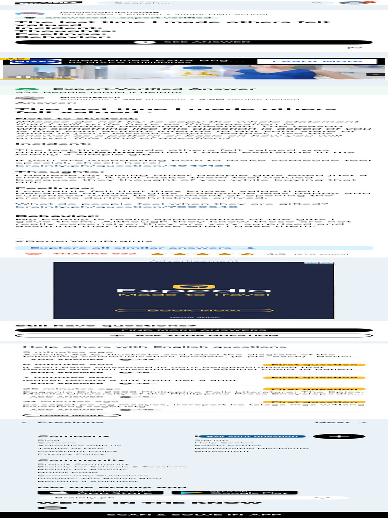 (Expert Verified) The Last Time I Made Others Felt valuedIncidentThoughtsFeelingsBehavior ...