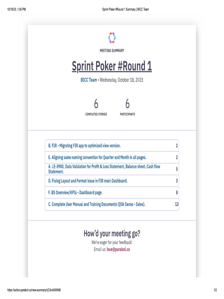 Sprint Poker #Round 1 Summary - BICC Team | PDF | Technology & Engineering