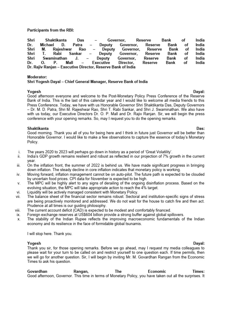 Rbi Policy Monetary | PDF