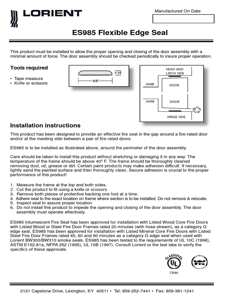 Es985 Installation Ul | PDF | Door | Building Engineering