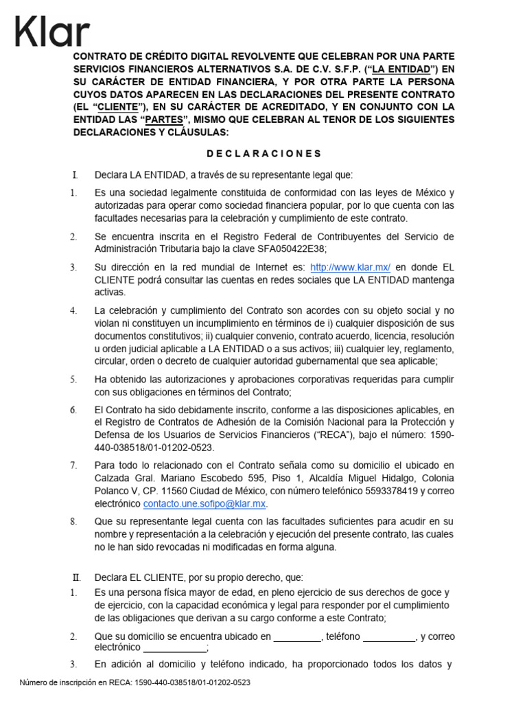 Crédito Digital - Klar | PDF | Crédito | Finanzas y administración del dinero