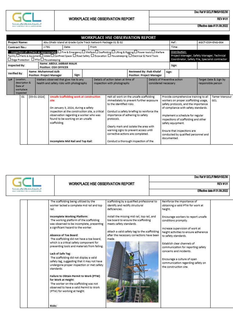 OSH Officer Observation Report 03 - Jan-2024 | PDF | Occupational ...