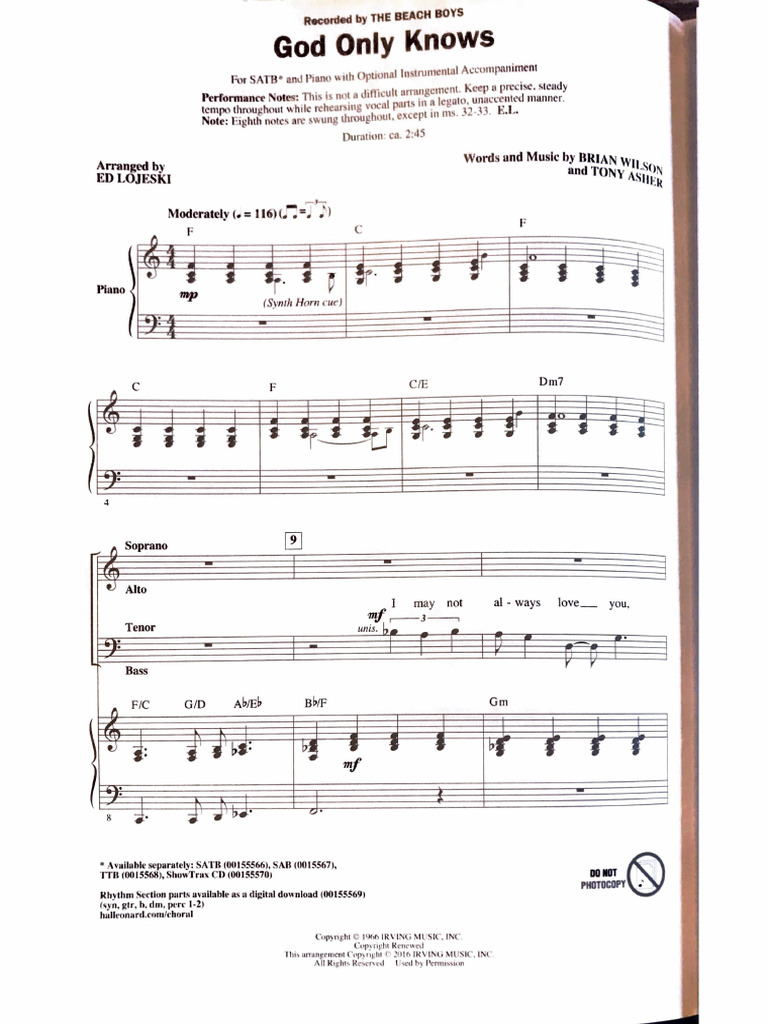 God Only Knows - SATB | PDF | Human Throat | Musicology