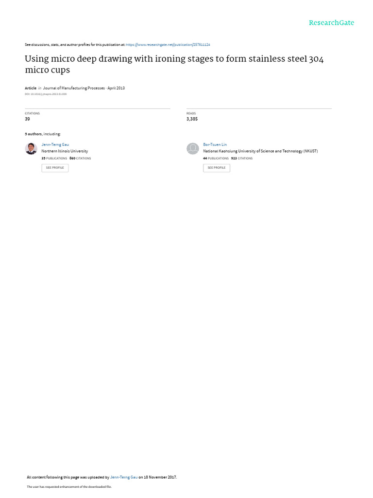 Using Micro Deep Drawing With Ironing Stages To Form Stainless Steel ...