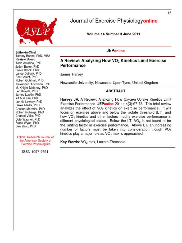 A Review Analyzing How VO2 Kinetics Limit Exercise Performance | PDF | Cellular Respiration ...