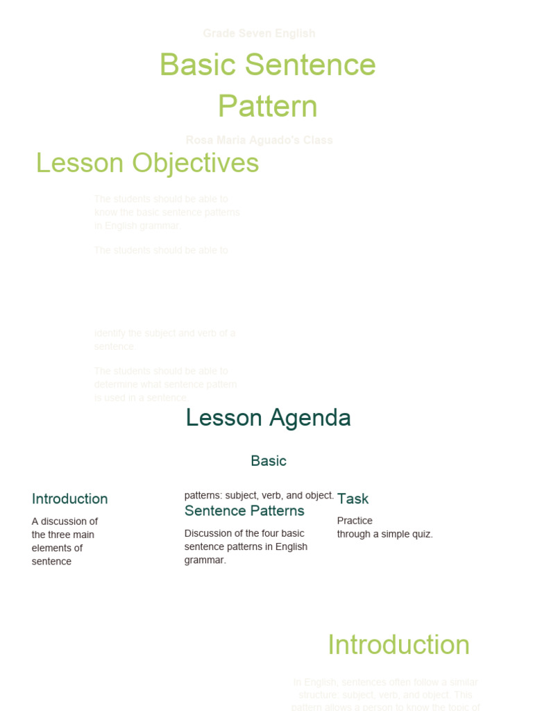 Basic Sentence Pattern | PDF | Verb | Subject (Grammar)