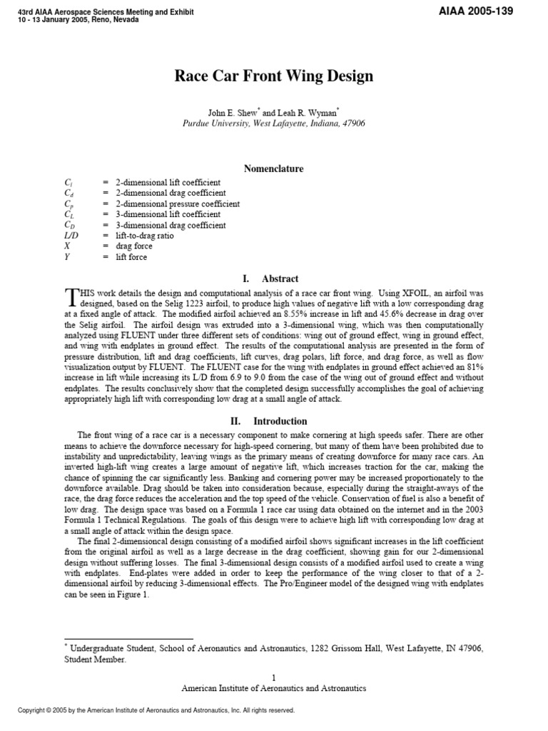 Race Car Front Wing Design | PDF | Lift (Force) | Airfoil